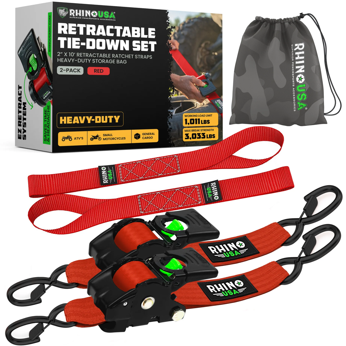 Rhino USA 2" x 10' Ret retractable Ratchet Straps - Auto Retract ...
